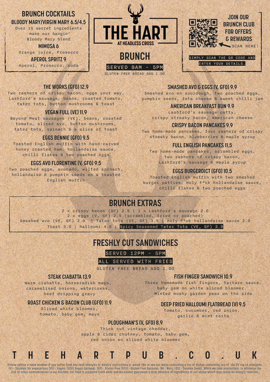 FOOD MENUS – The Hart Pub