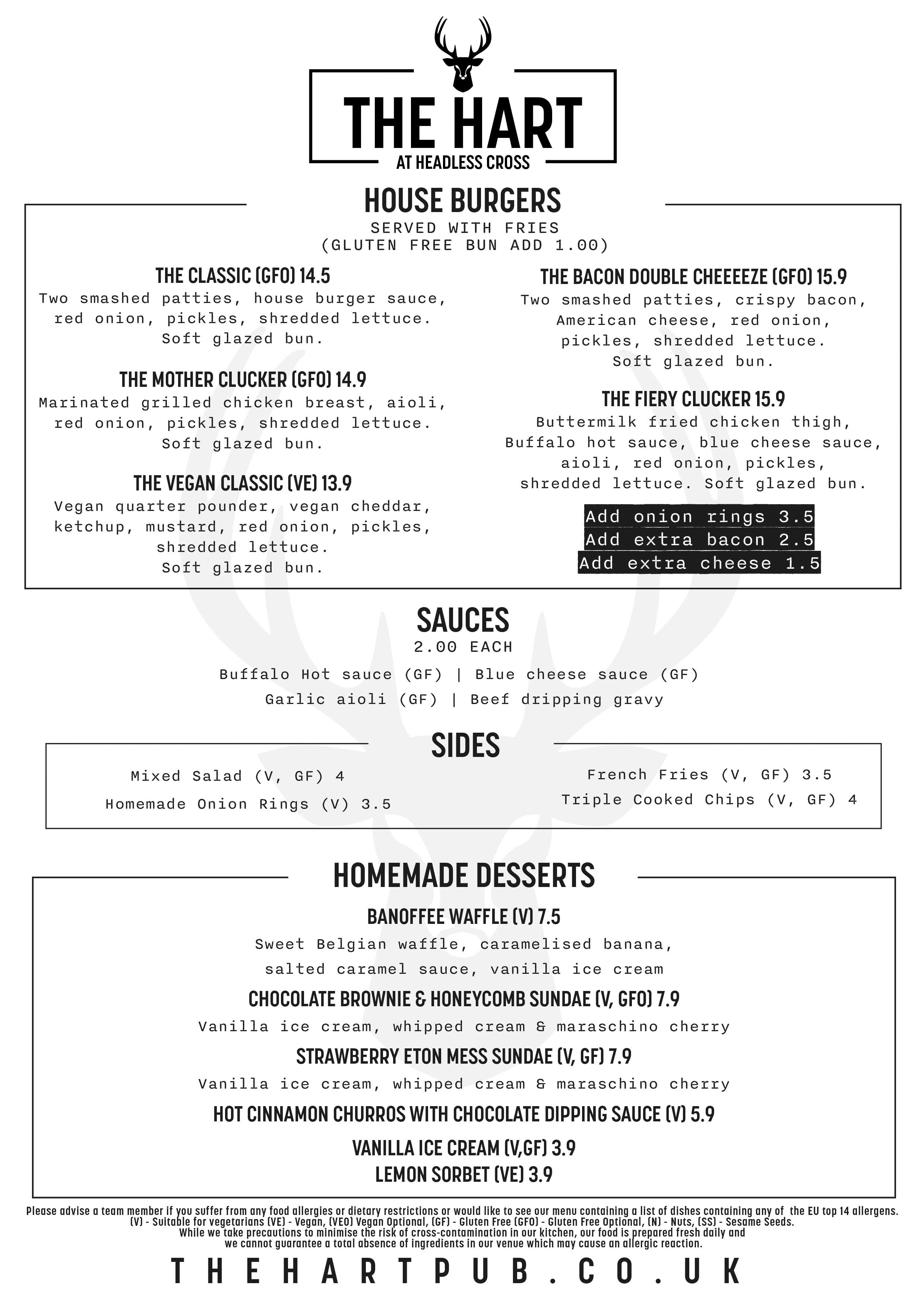 FOOD MENUS – The Hart Pub
