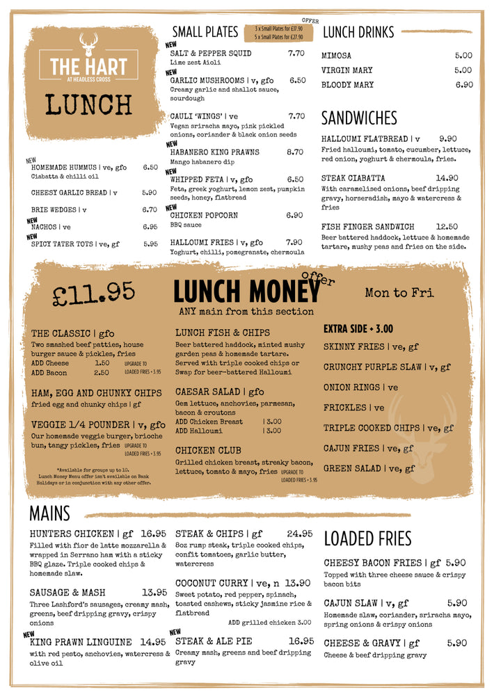 FOOD MENUS – The Hart Pub