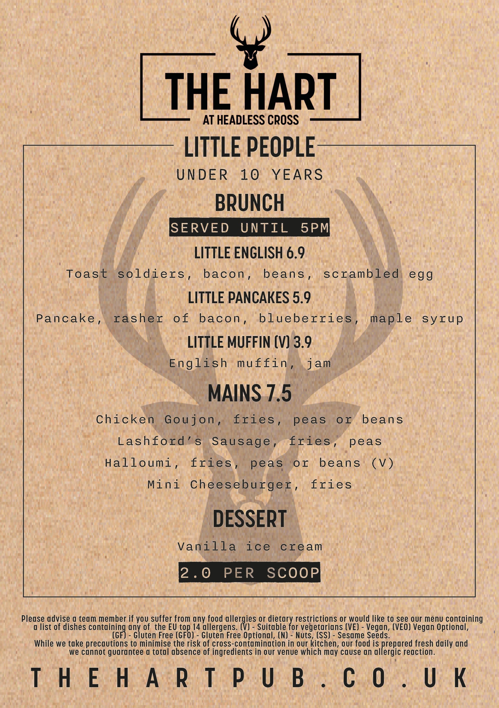 FOOD MENUS – The Hart Pub