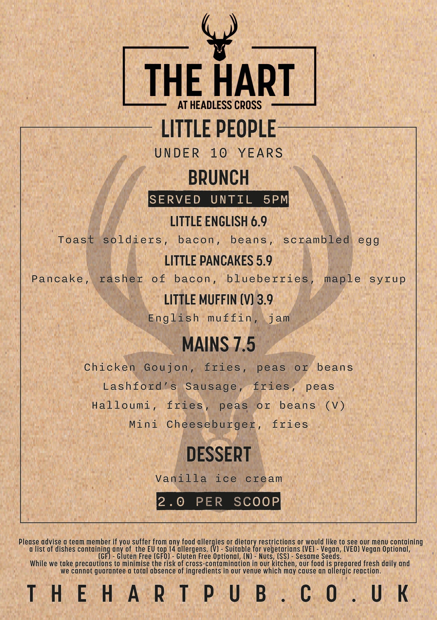 FOOD MENUS – The Hart Pub