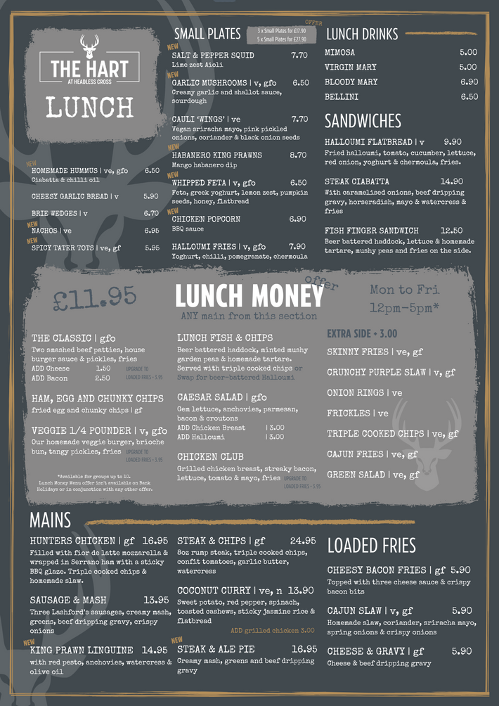 FOOD MENUS – The Hart Pub