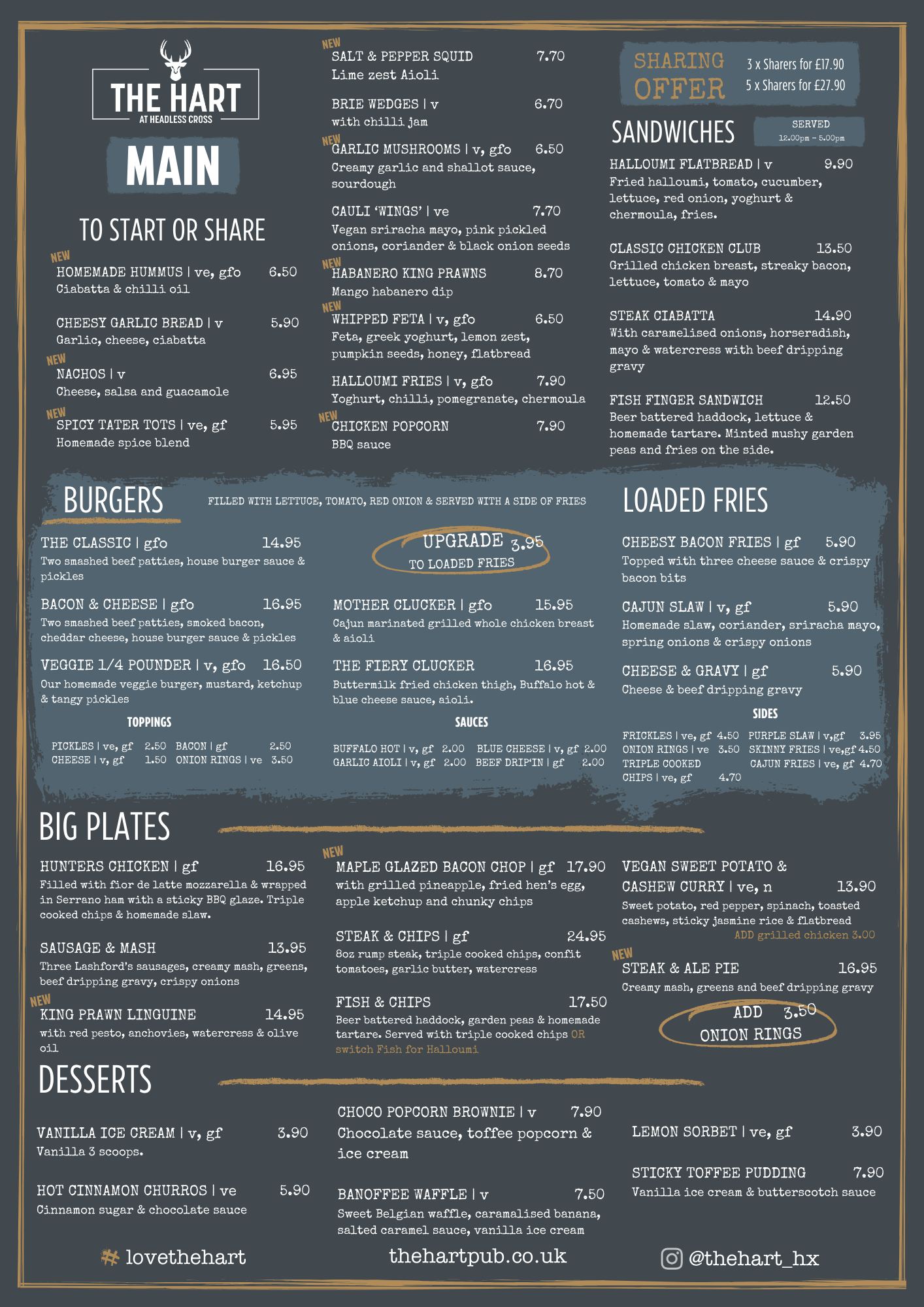 FOOD MENUS – The Hart Pub
