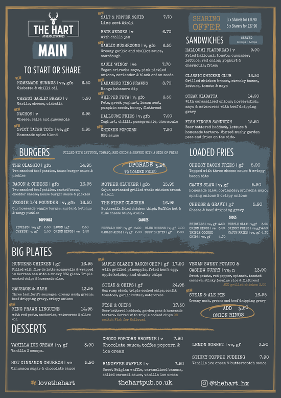 FOOD MENUS – The Hart Pub