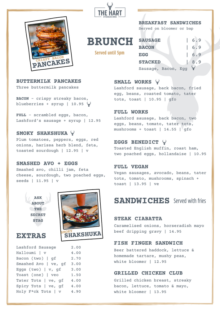 FOOD MENUS – The Hart Pub