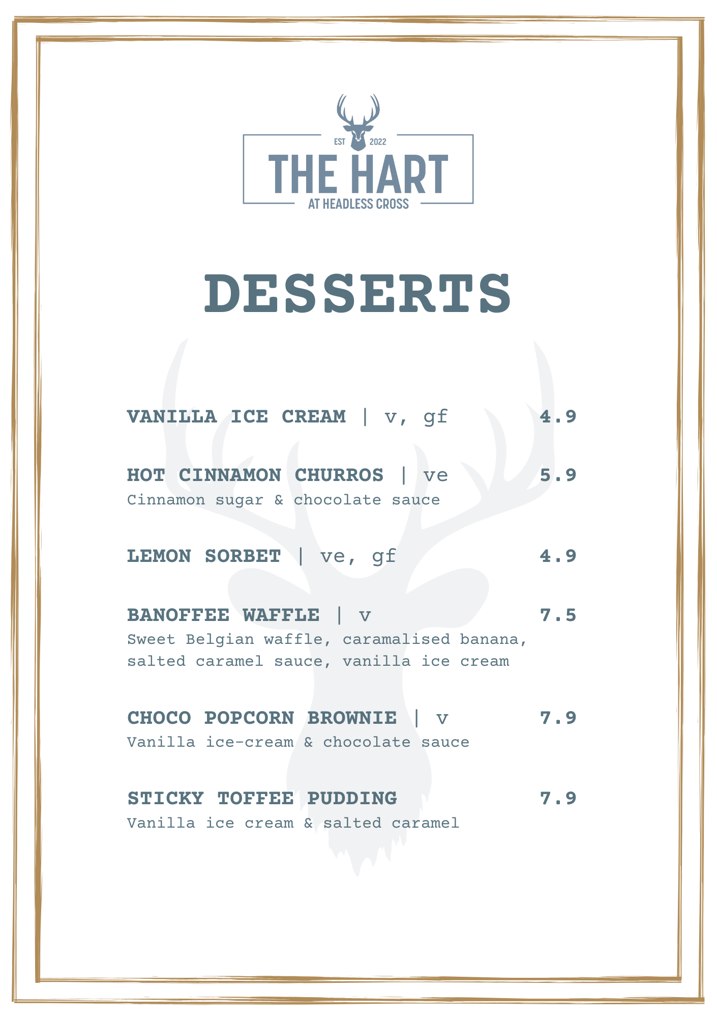 FOOD MENUS – The Hart Pub