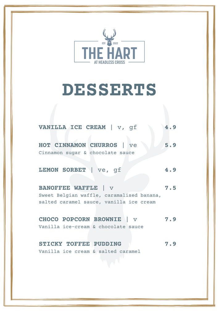 FOOD MENUS – The Hart Pub