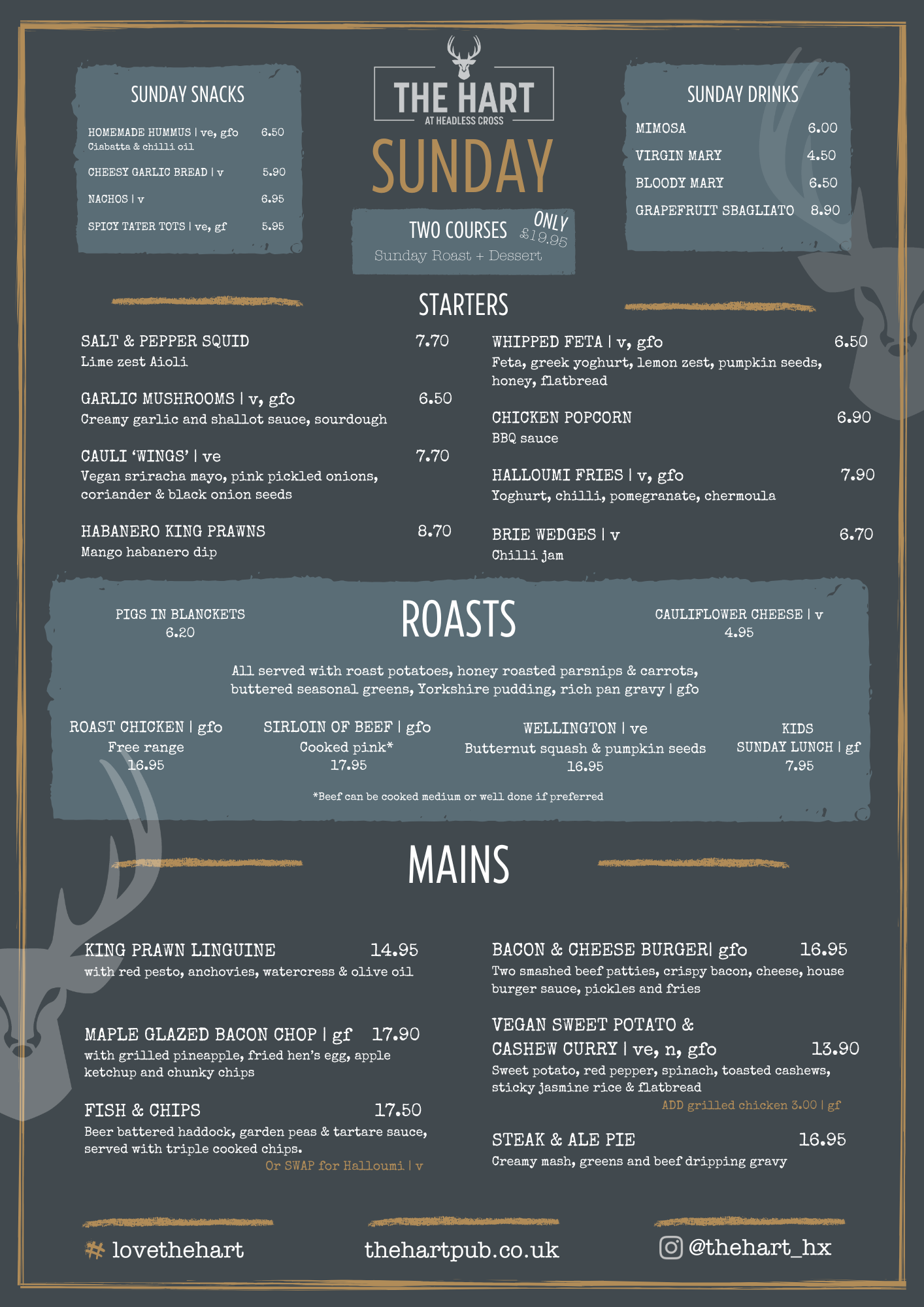 FOOD MENUS – The Hart Pub