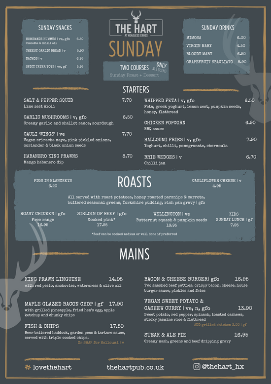 FOOD MENUS – The Hart Pub