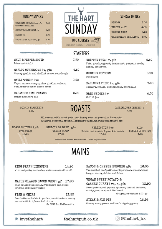 FOOD MENUS – The Hart Pub