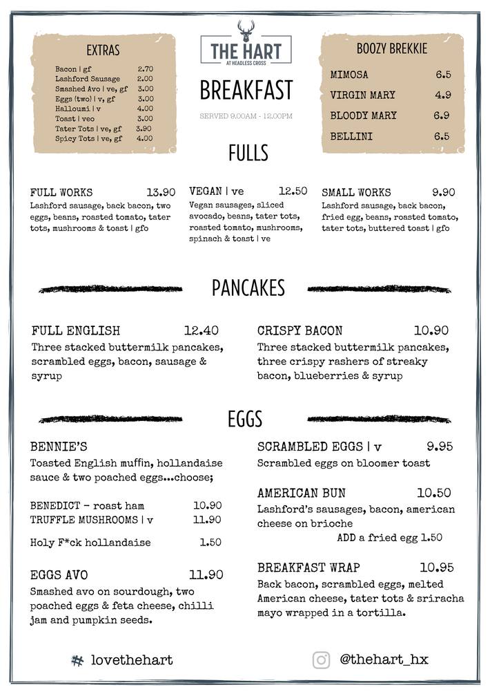 FOOD MENUS – The Hart Pub