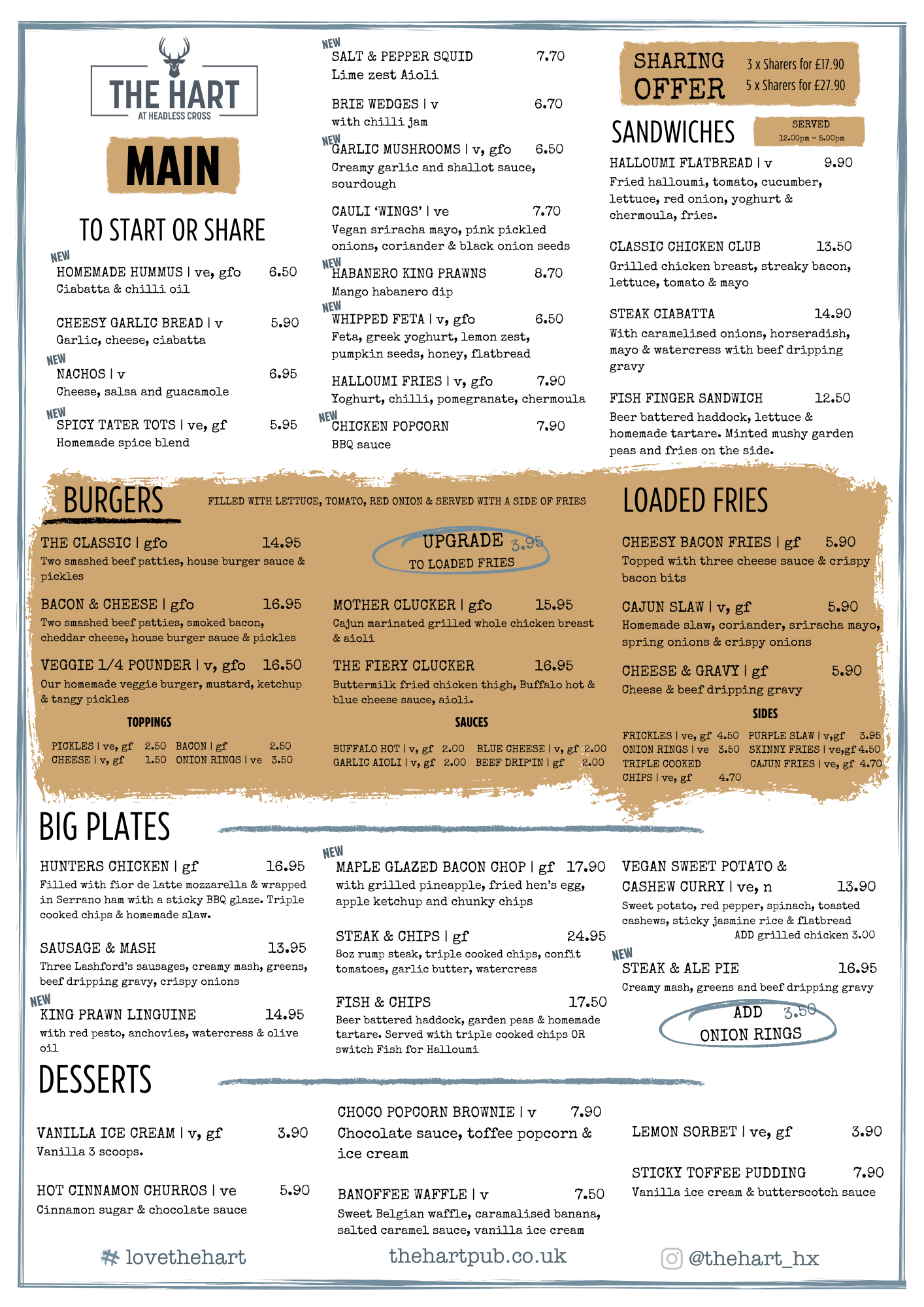 FOOD MENUS – The Hart Pub