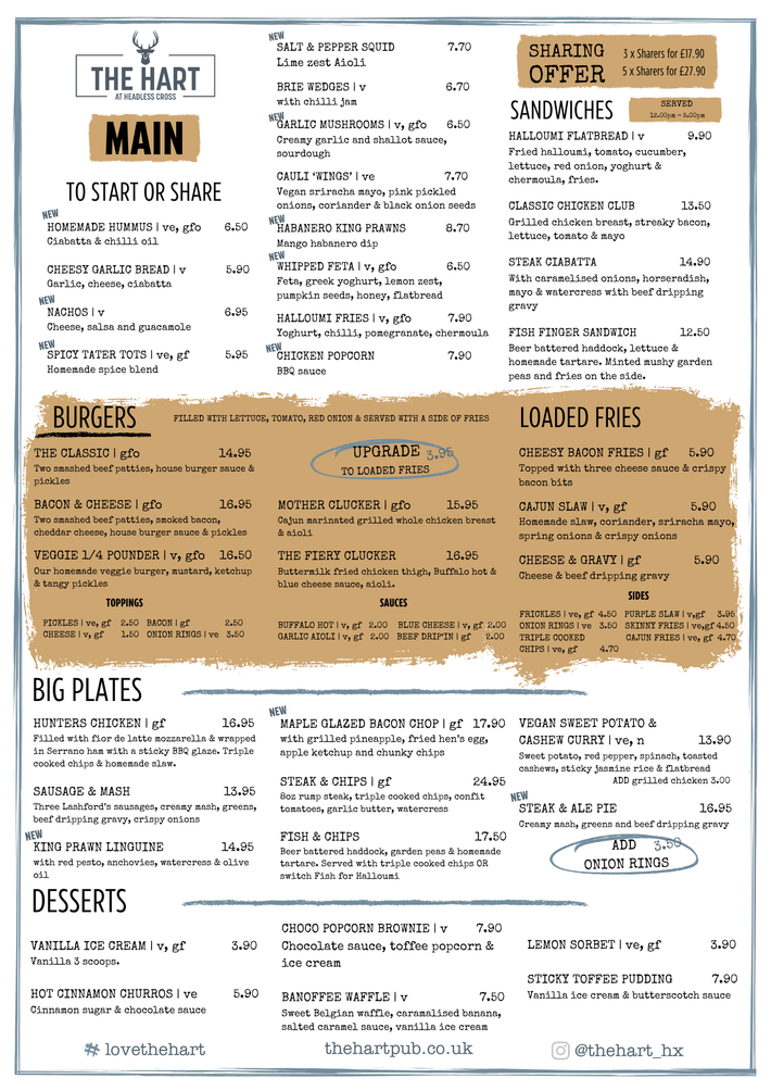 FOOD MENUS – The Hart Pub